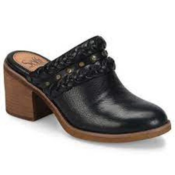 Sofft | Shoes | Sofft Womens Black Leather Stacked Block Heel Round Toe ...